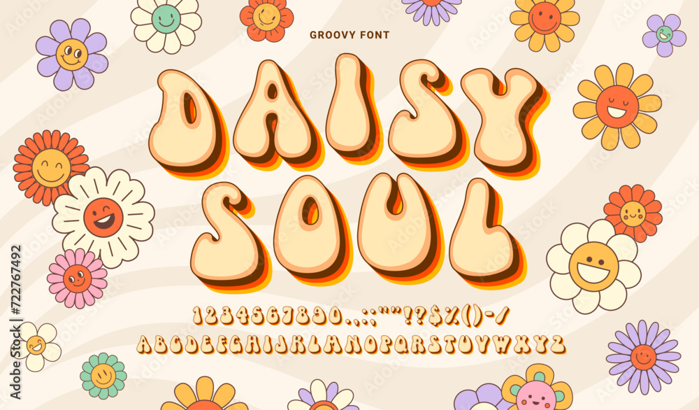 Groovy font, groove type, retro hippy typeface, psychedelic funky ...