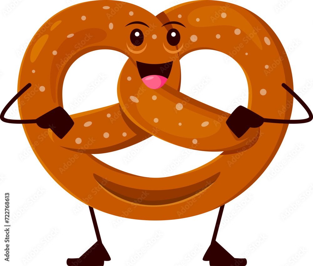 Cartoon funny pretzel bakery character. Isolated vector salty, twisted ...