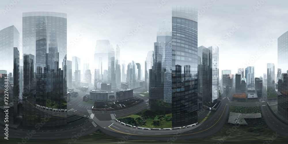 Panorama of the city. Environment map. HDRI map. equidistant projection ...