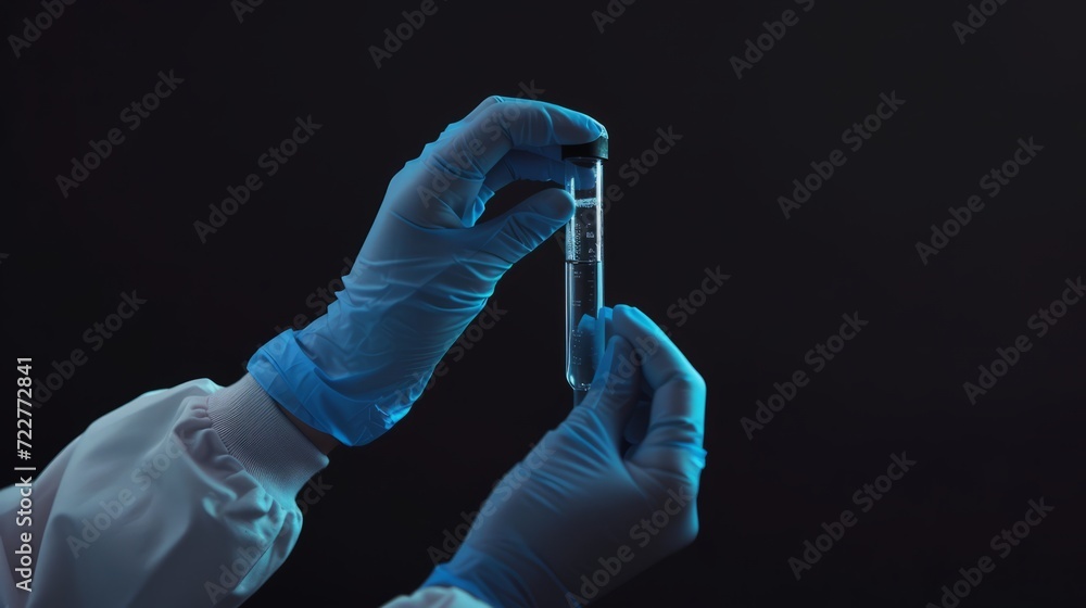 Someone held a test tube of reagents, styled with soft edges and fuzzy ...