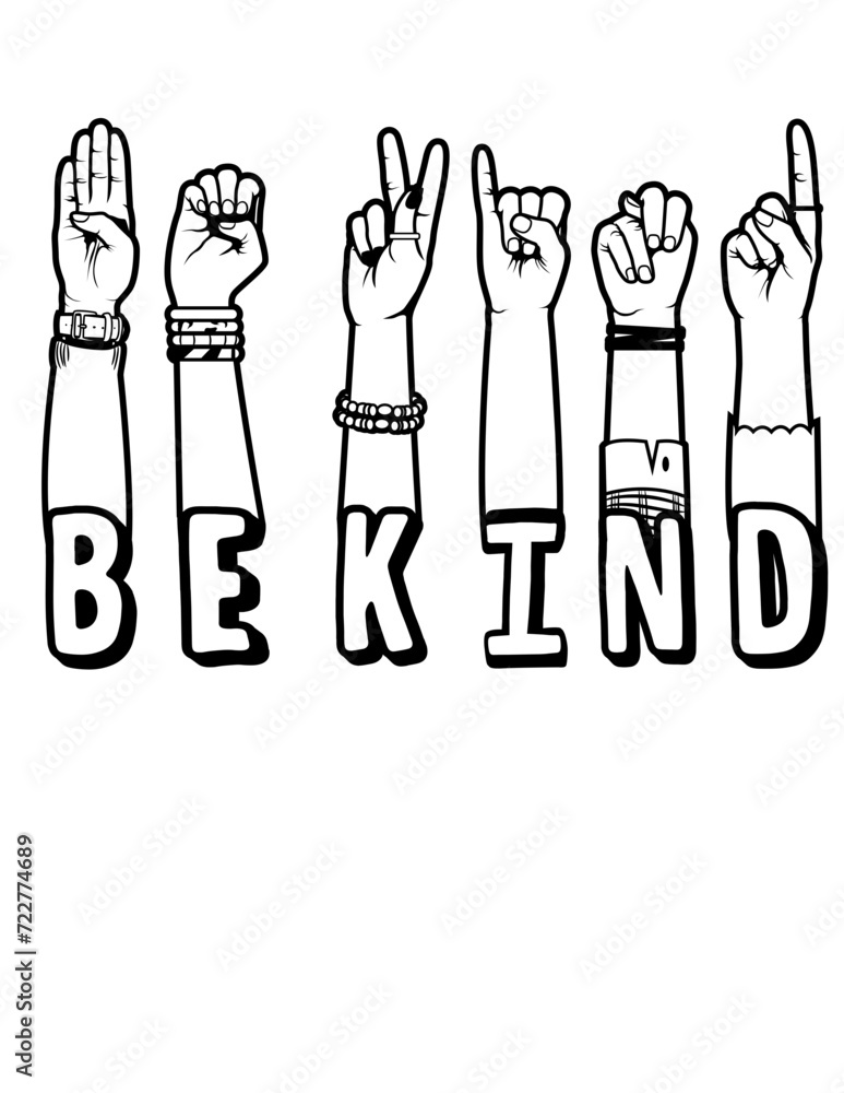 Sign Language Illustration, Hand Letters Vectors, Be Kind Cut File ...