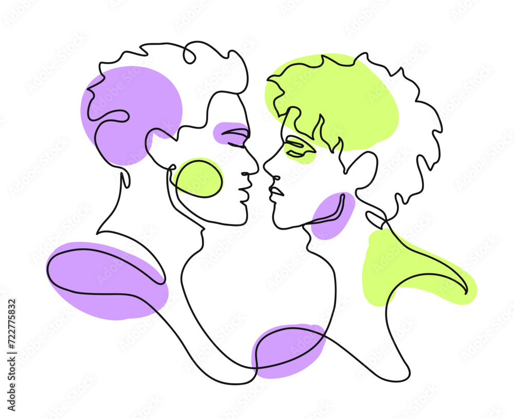 Gays kiss outline art. Drawing of gay couple in love, solid line ...
