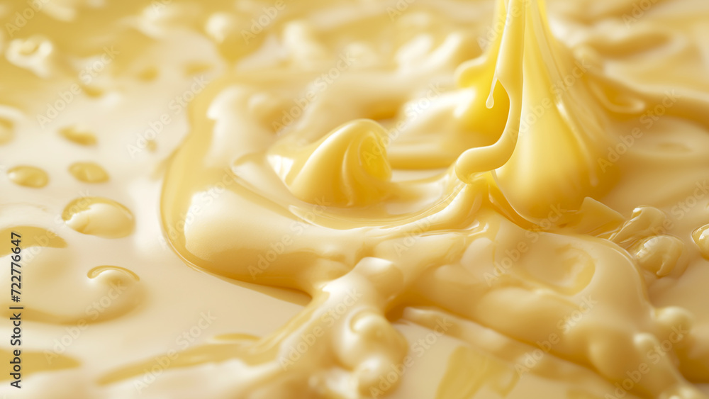 Sweet condensed milk. Pouring condensed milk close up view. Stock Photo ...