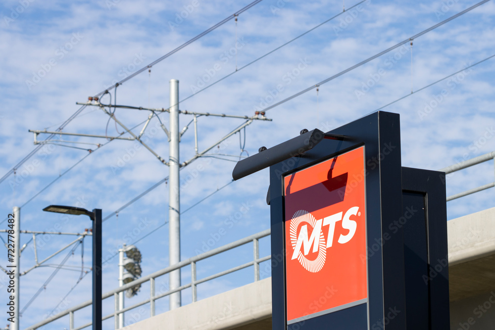 San Diego, CA, USA - May 14, 2022: MTS sign is seen outside a public ...