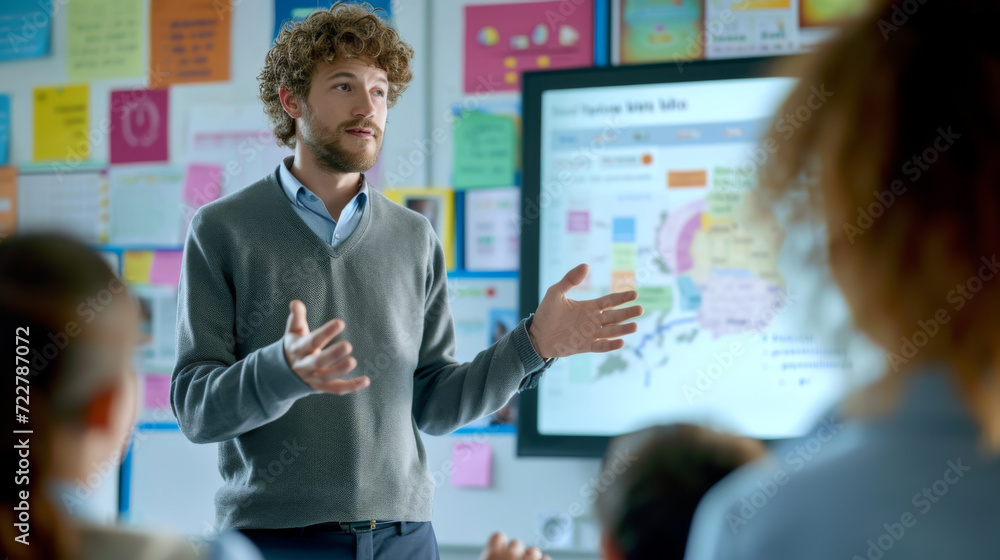 Teacher is actively engaging with his students in a classroom setting ...