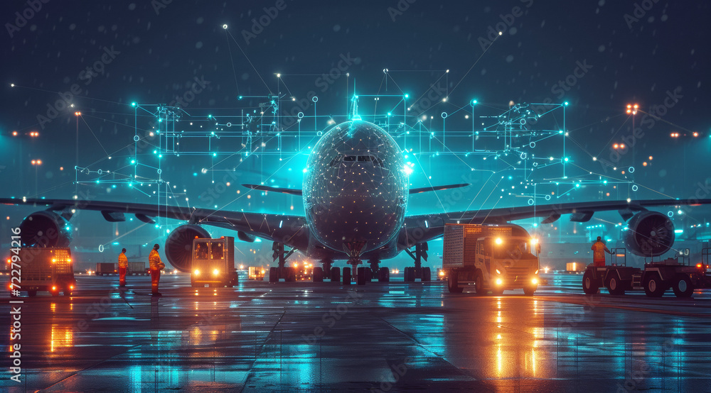 Frontal View of Aircraft with Digital Connectivity Concept. Digital ...