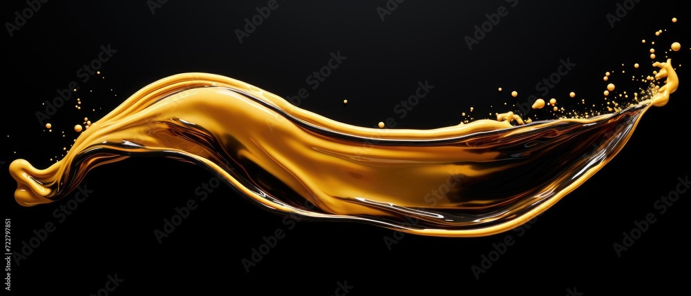 Gold color acrylic paint flowing down over a black background, dripping ...