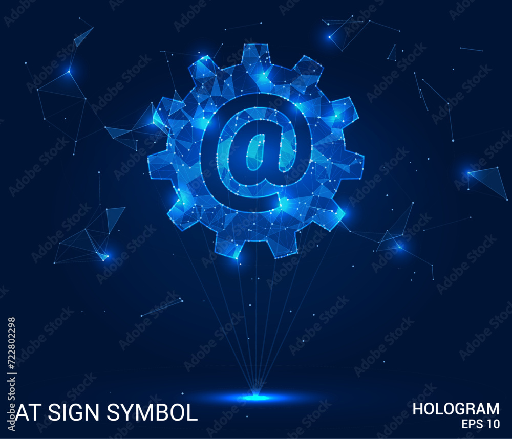 The hologram at sign symbol. A sign symbol made of polygons, triangles ...