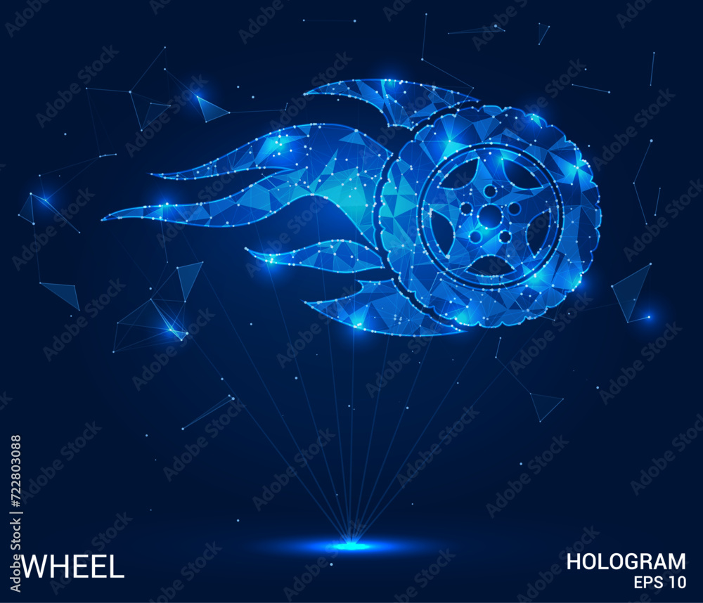 The hologram wheel. A tire made of polygons, triangles of points and ...
