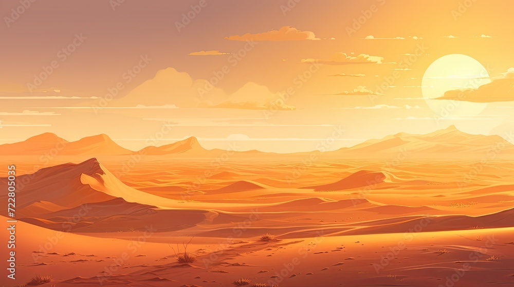 The vastness of a solitary desert landscape, adorned with endless sand ...