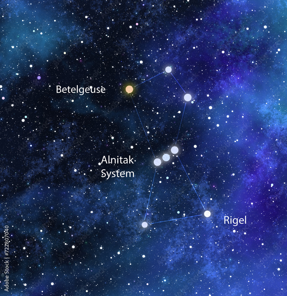 Illustration of Orion constellation in night sky showing the bright ...