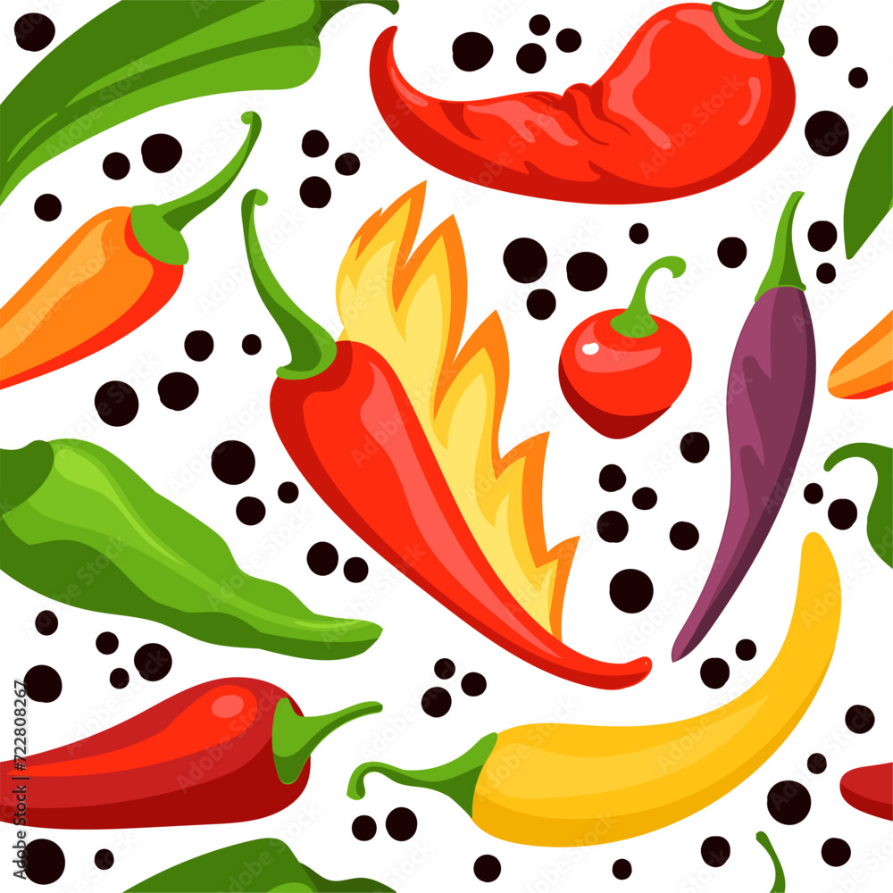 Hot pepper seamless pattern. Spicy and sweet paprika varieties. Chilli ...