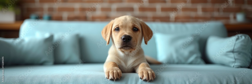 Cute Labrador Dog Sitting On Blue, Desktop Wallpaper Backgrounds ...