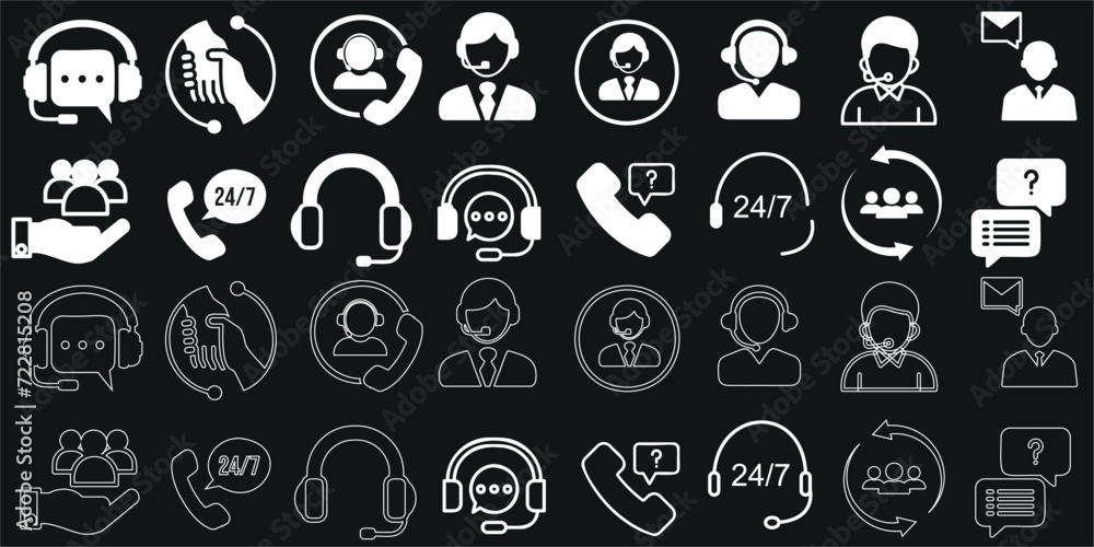 Vecteur Stock 24/7 customer service icons, support symbols, help desk ...