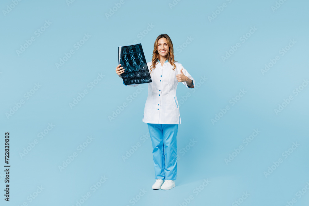 Full body doctor woman wears gown suit work in hospital clinic office ...