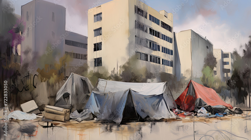 Homeless man sitting on the street, Problems of big modern cities ...