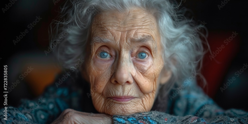 A retired grandmother, looking up tiredly, aged but thoughtful, shows ...