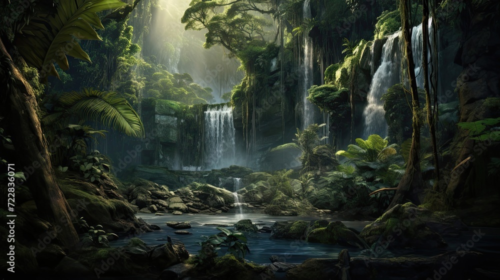 Lush rainforest adorned with dense and vibrant vegetation. Flourishing ...