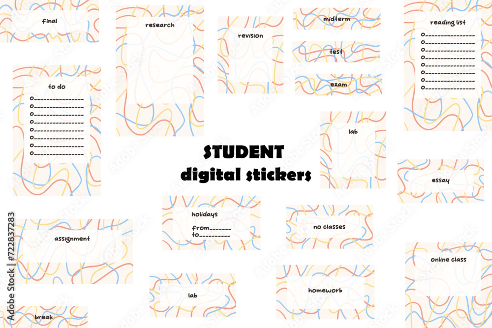 Student's digital stickers. Digital note papers and stickers for ...