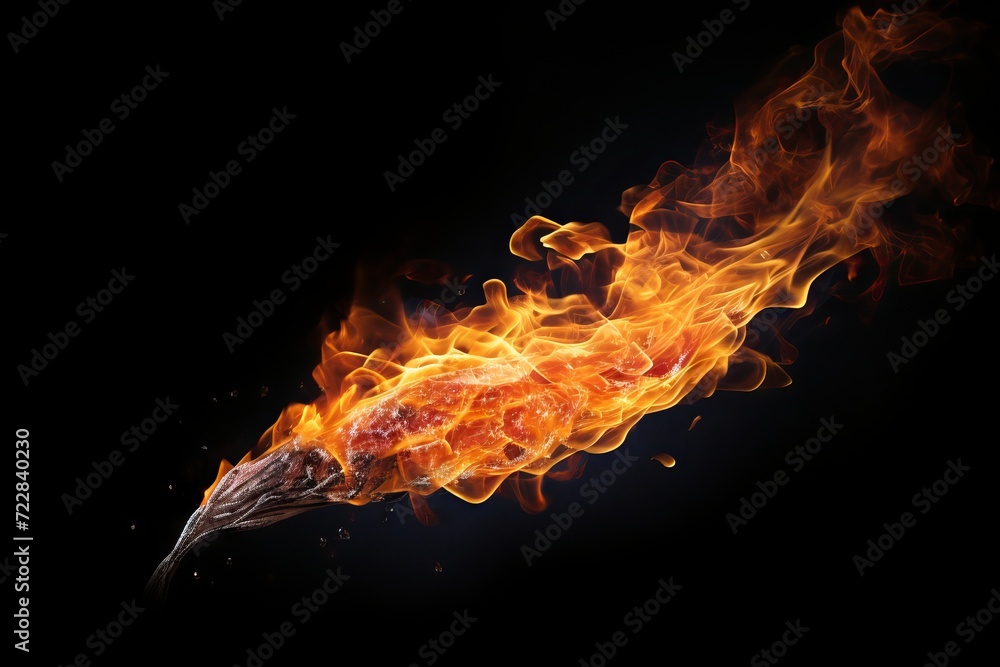 Flaming tongue and sparks on black background - a dramatic and fiery ...