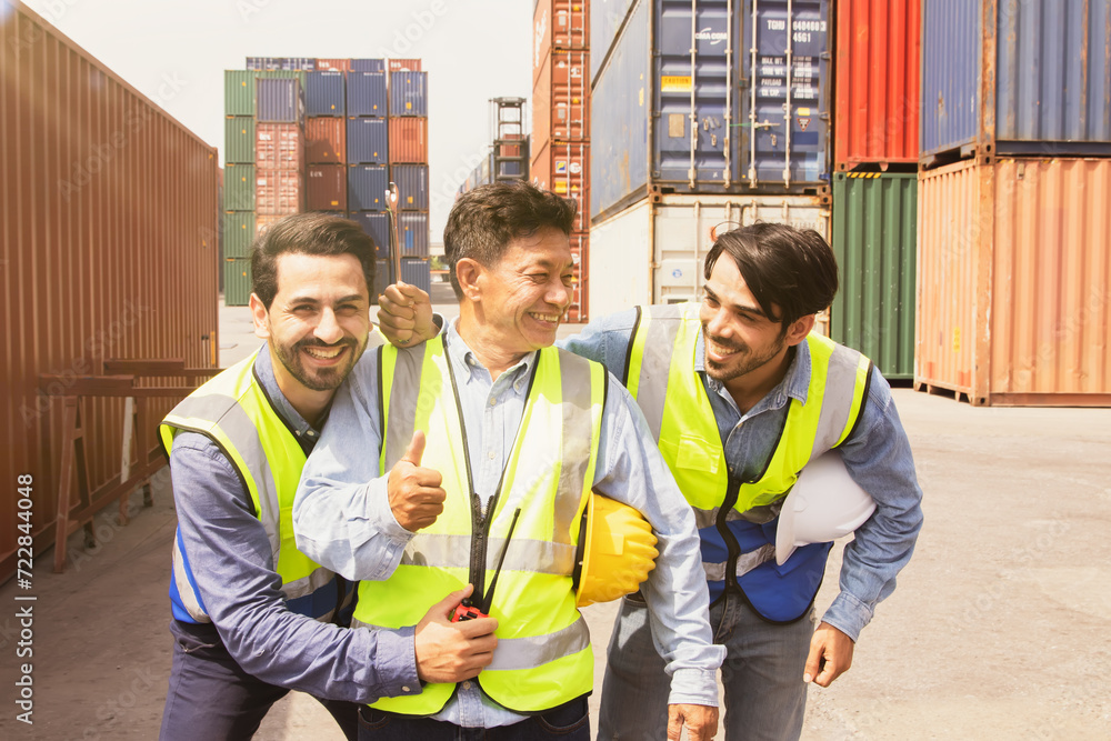 Good work : Senior and young male workers workers working in teams and ...