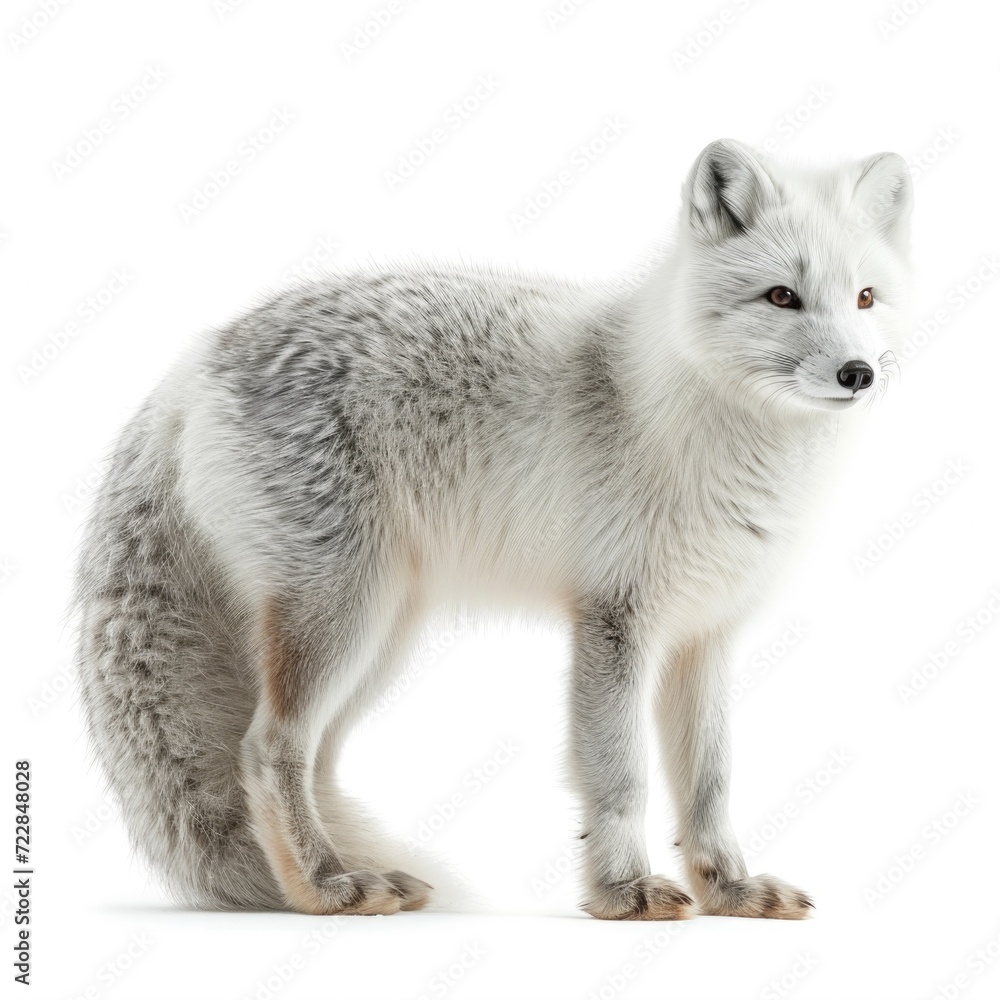 Arctic fox standing side view isolated on white background, photo ...