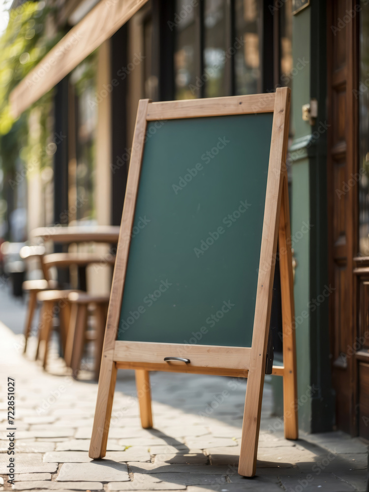 blank restaurant menu board in front of a cafe, standing green ...