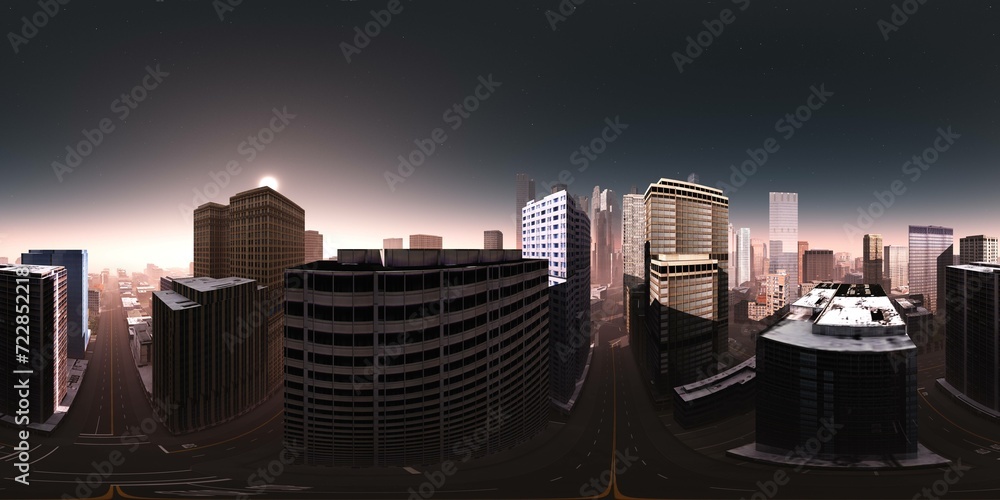 Panorama of the city. Environment map. HDRI map. equidistant projection ...