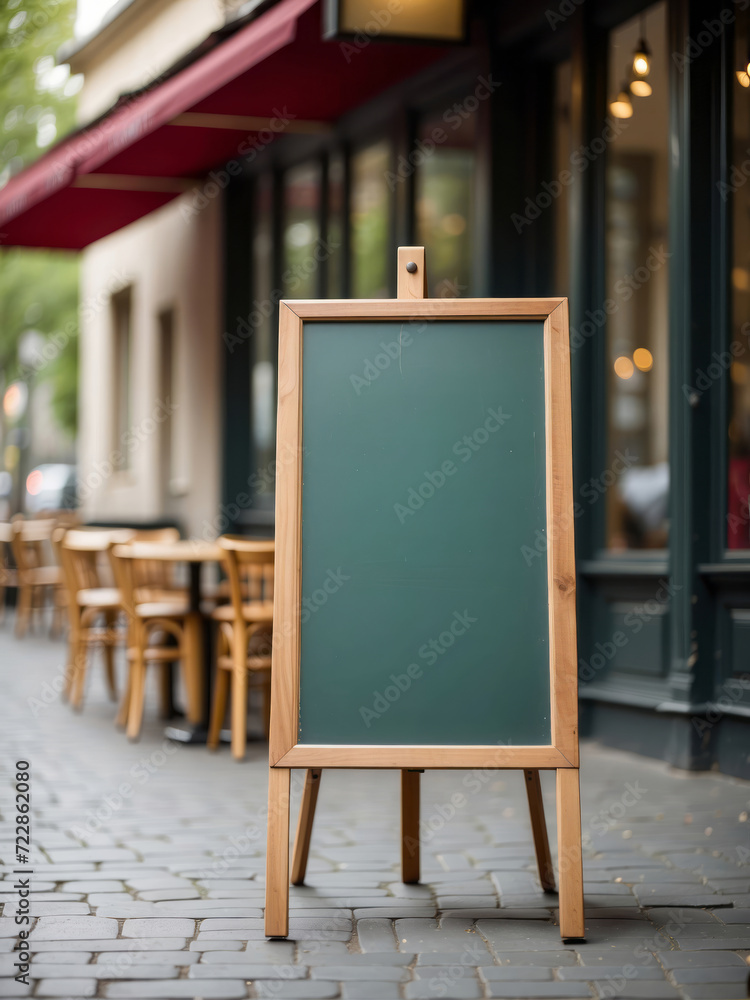 blank restaurant menu board in front of a cafe, standing green ...