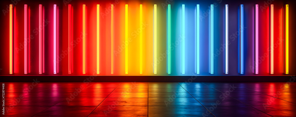 abstract colorful wallpaper, spectrum of glowing neon lights on a stage ...