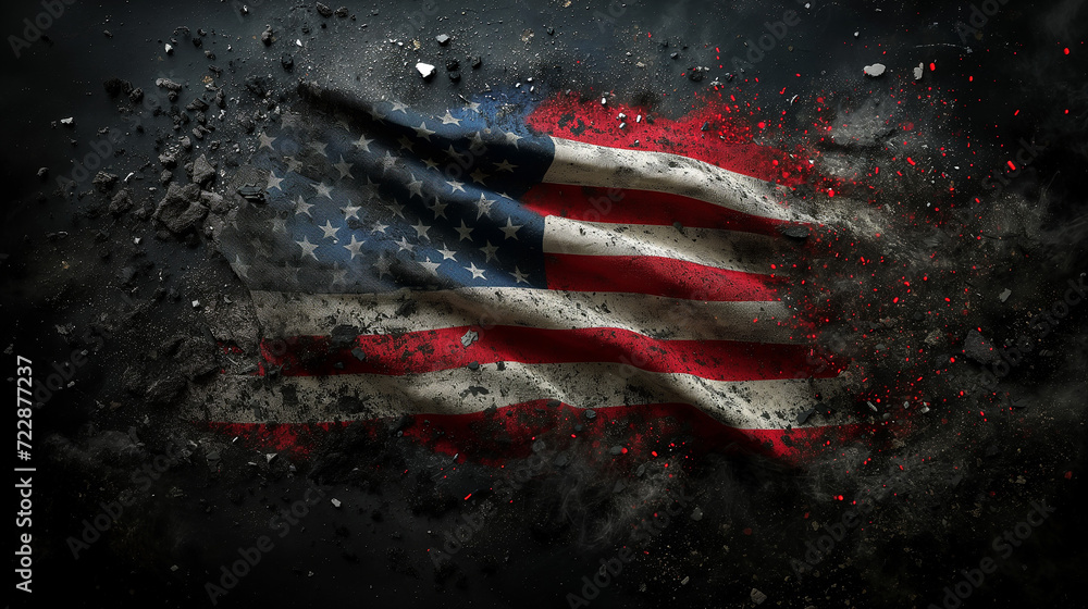 democracy under siege: torn American flag on the dusty ground because ...
