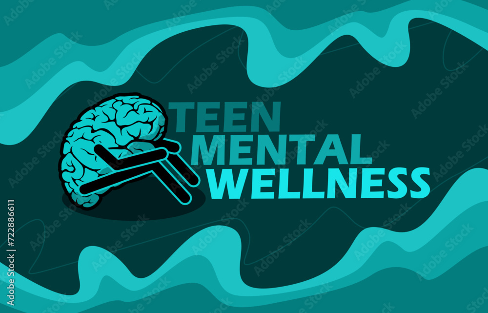 World Teen Mental Wellness Day event banner. Illustration of a brain ...