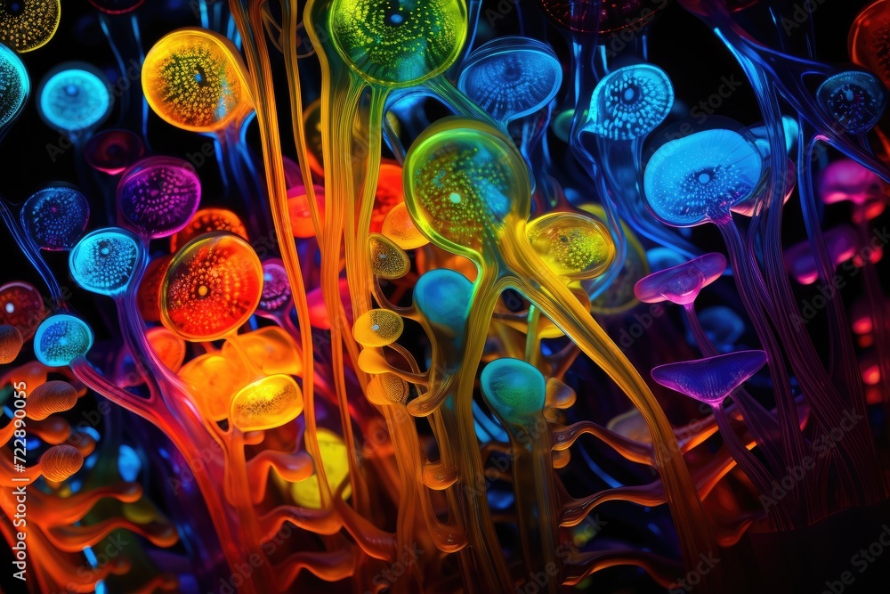 Fluorescent lighting revealing unique colors in microscopic life. Stock ...