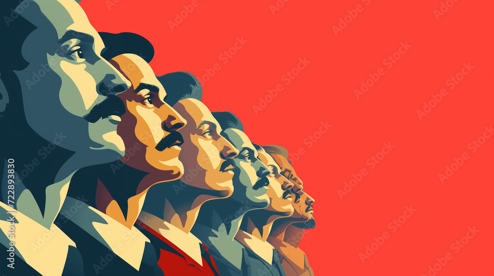 Socialism illustration with red background, people protest ...