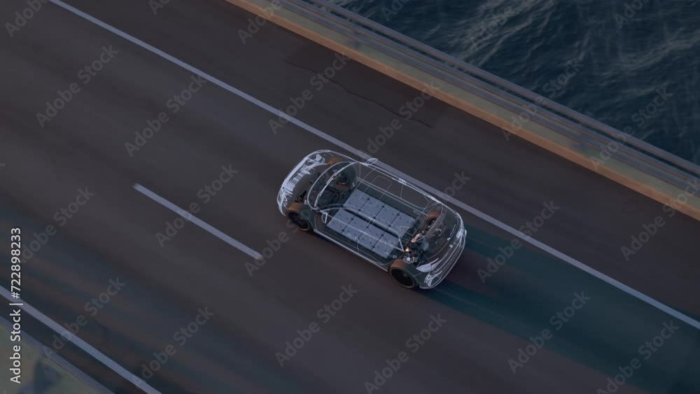 Animation of a generic electric car revealing the chassis with battery ...
