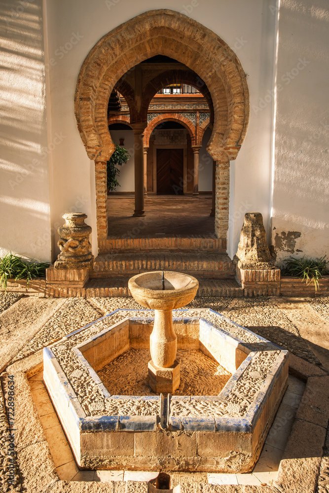 Fountain in the garden of Mondragon Palace in Ronda, Spain. Built in ...