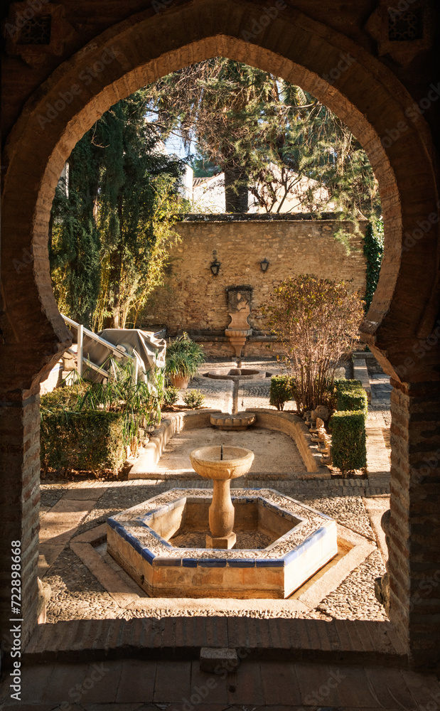 Terrace garden in Mondragon Palace, Ronda, Spain. Built in the 14th ...