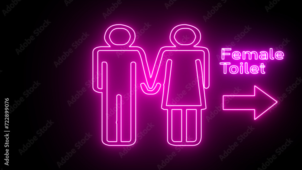 Purple neon outline female toilet or restroom sign on a black ...