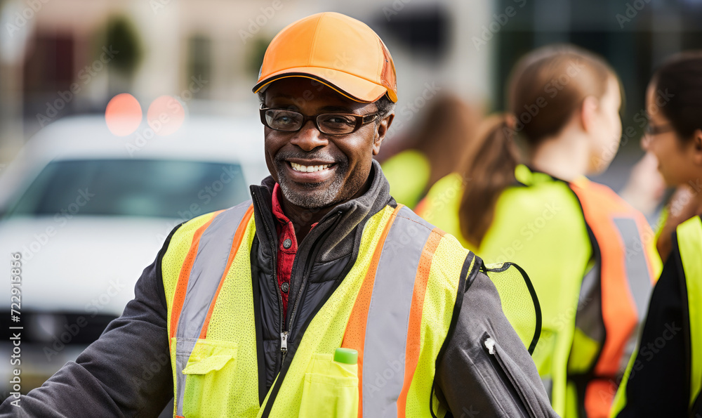 portrait of Crossing Guard, who Guide or control vehicular or ...