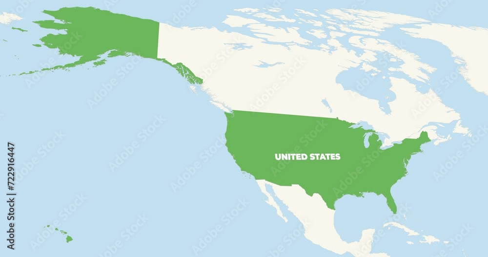 World Map Zoom In To United States. Animation in 4K Video. Green United ...