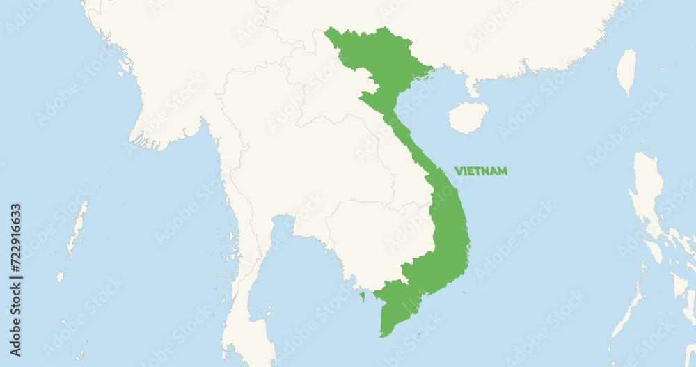 World Map Zoom In To Vietnam. Animation in 4K Video. Green Vietnam ...