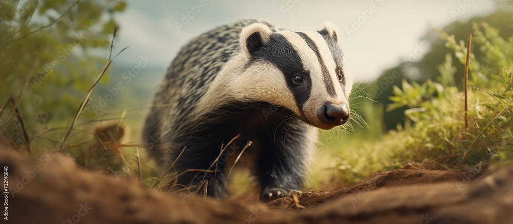 Honey badger Mellivora capensis also known as the ratel in the dark ...