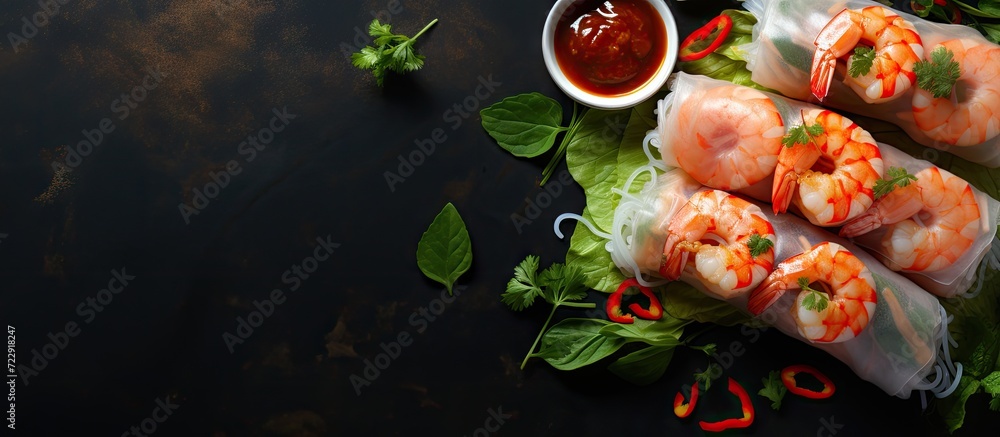Fresh spring rolls with shrimp in rice paper Rice paper rolls with ...