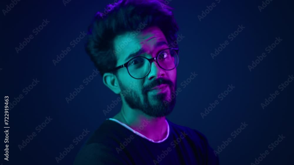 Portrait emotional Indian Arabian man male programmer guy coder ...