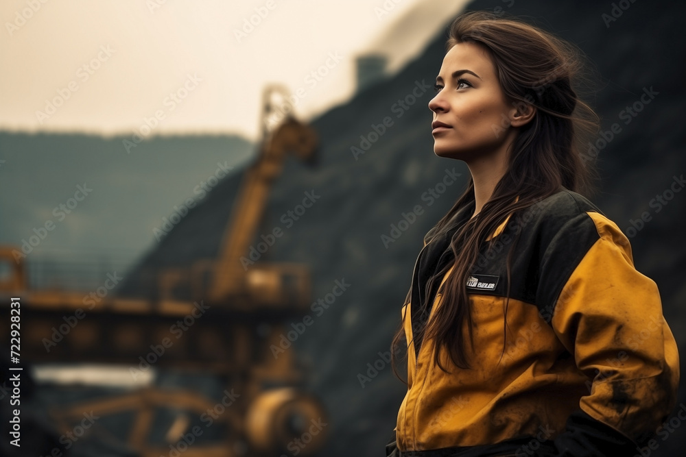 Miner woman professional mining worker working in the mine. Excavation ...