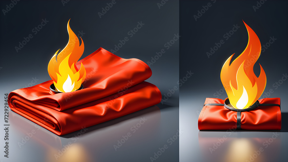 fire blanket burning Fire safety icon symbol. 3d fire safety symbol on ...