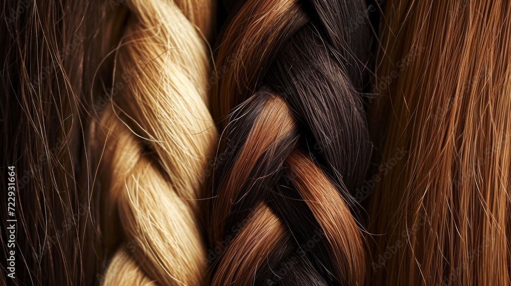 Closeup hair braids. Different types and colors of braided hair. Stock ...