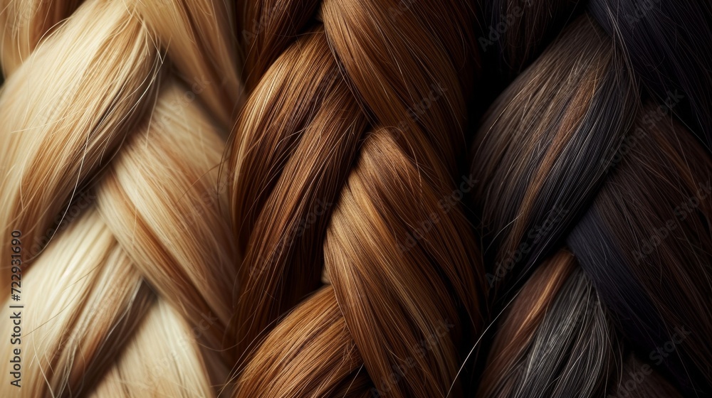 Closeup hair braids. Different types and colors of braided hair. Stock ...