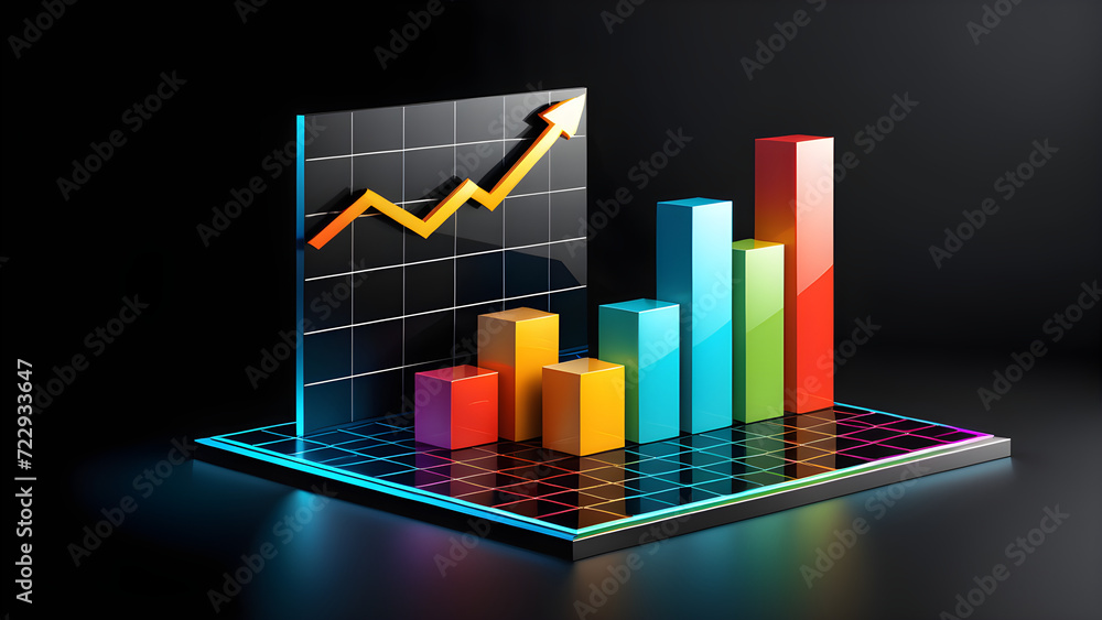 The business growth bar chart 3d is isolated on a black background.png ...