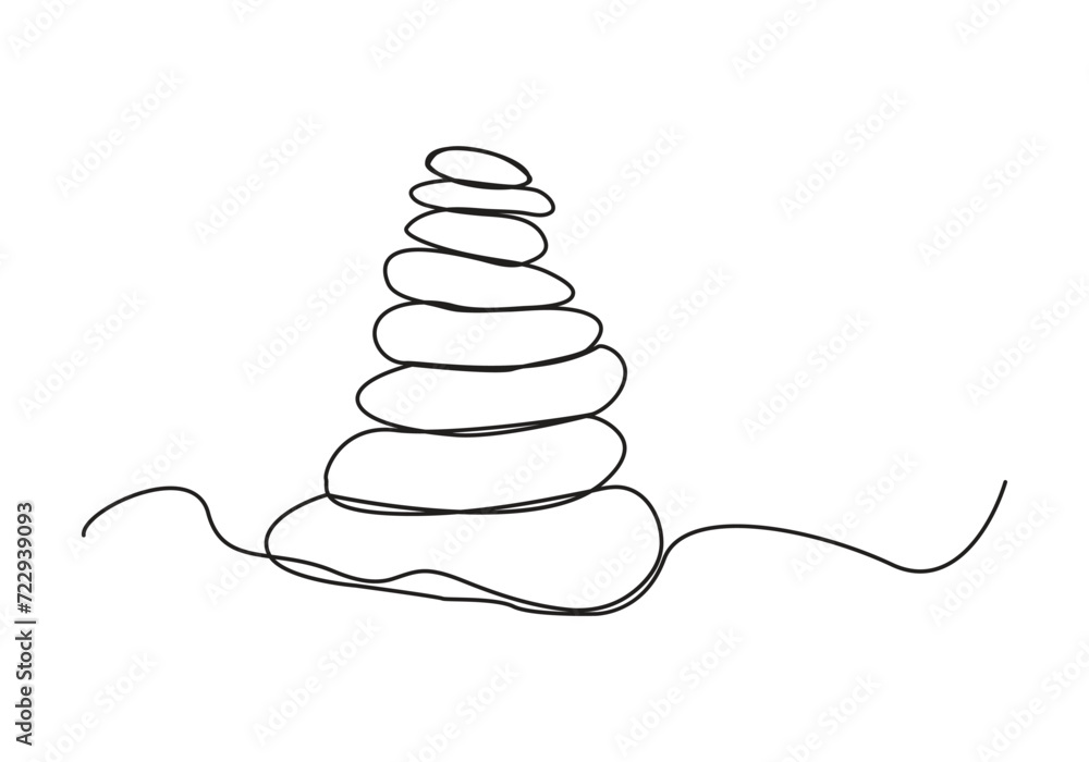 Pebbles in one continuous line drawing. rock balancing. One line ...